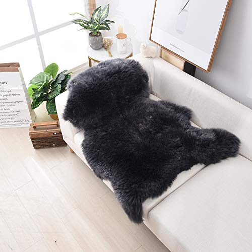 AOGELAN Area Rugs, Genuine New Zealand Sheepskin Rug, Soft Fur Throw Prayer Irregular Pup Rug (Steel, 2x3ft)