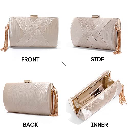 Yokawe Women's Evening Clutch Bag Stain Bridal Purse Wedding Prom Night out Party Handbag (Gold)