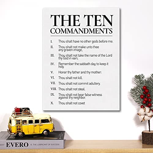 Christian Canvas Wall Art 10 Commandments Canvas Print Positive Scripture Canvas Painting Home Bedroom Wall Decor Framed Gift 12x15 Inch