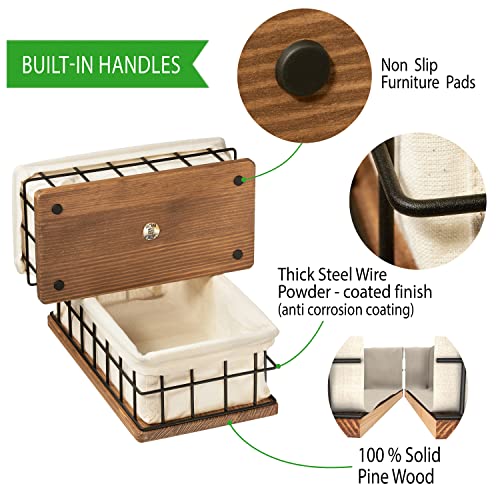 BAOBAB WORKSHOP Bundle - 2 Items: Wood and Wire Baskets with Floating Shelves for Bathroom Decor, Toilet Paper Storage, Living Room Bedroom and Kitchen
