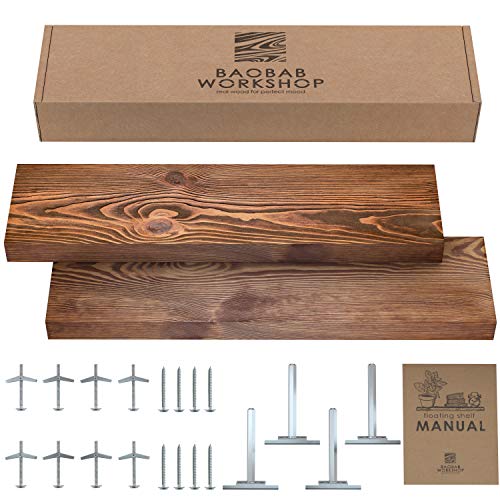 BAOBAB WORKSHOP Bundle - 2 Items: Wood and Wire Baskets with Floating Shelves for Bathroom Decor, Toilet Paper Storage, Living Room Bedroom and Kitchen