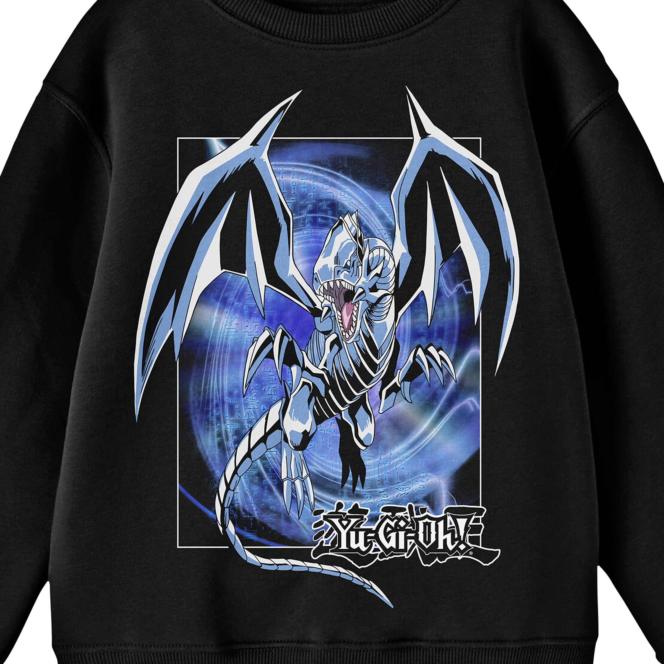 Yu-Gi-Oh Blue-Eyes White Dragon Crew Neck Long Sleeve Black Fleece Youth Tee-Large