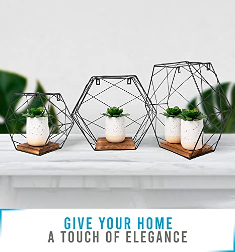 Comfify Industrial Wall Mounted Honeycomb Floating Shelves Set of 3 Decorative Hexagon Metal Wire Shelves β Large, Medium and Small - Modern Shelves for Home, Office and More - Rustic Brown