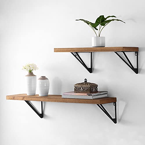 Safavieh Home Collection Banria Modern Rustic Brown/Black Floating Display Wall Shelf (Set of 2)