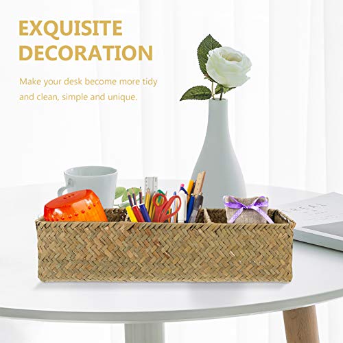 YARNOW Woven Shelf Baskets Storage Baskets Seagrass Wicker Baskets Makeup Holder Organizer Divided Storage Bins Box Container Sundries Organizer Cosmetic Storage Box for Bedrooms Home