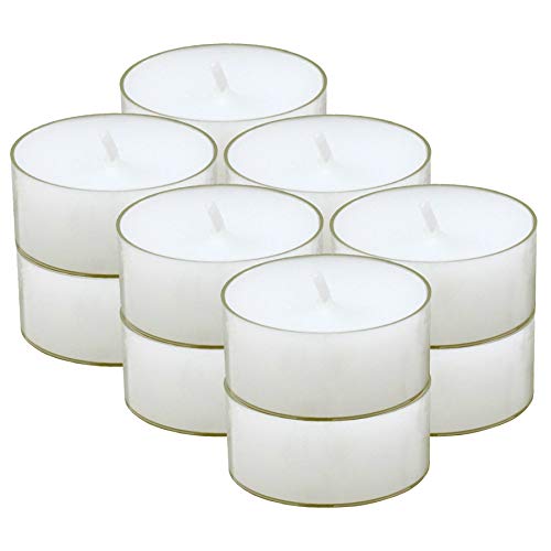 Clear Tealight Candles, 12 Pack, White | 4.5 Hour Long Burning Unscented Clear Cup Tea Light Candles | for Home, Travel, Weddings, Shabbat, & Emergencies