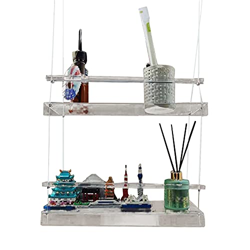 Pectt Two Tier Window Plant Shelf, Clear Hanging Wall Shelves with Rope, Plastic Storage Shelf Plant Display for Living Room Kitchen, Bathroom Over The Toilet Storage(210506SH01-1-10031-1717279601)