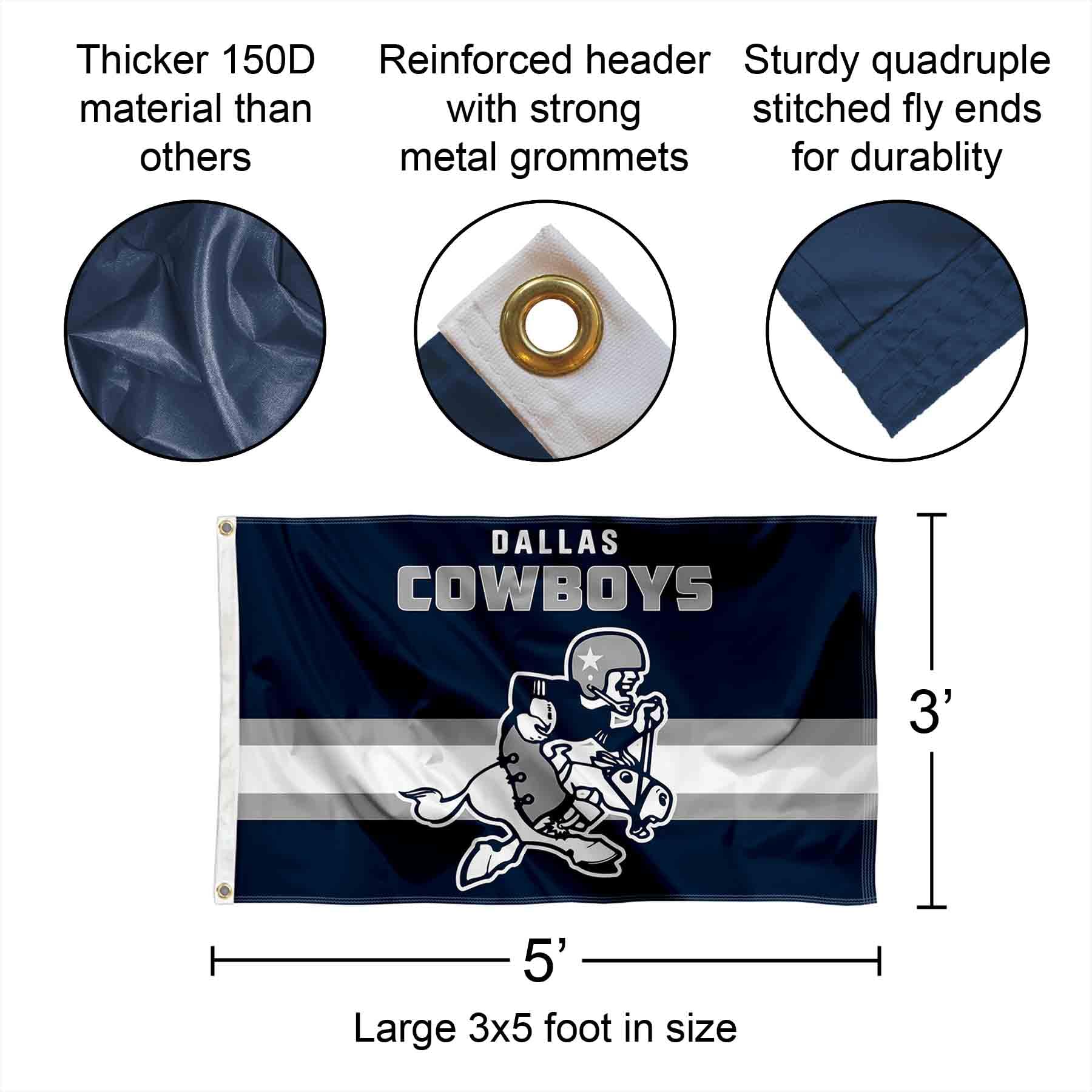 WinCraft Cowboys Throwback Vintage Retro 3x5 Banner Flag