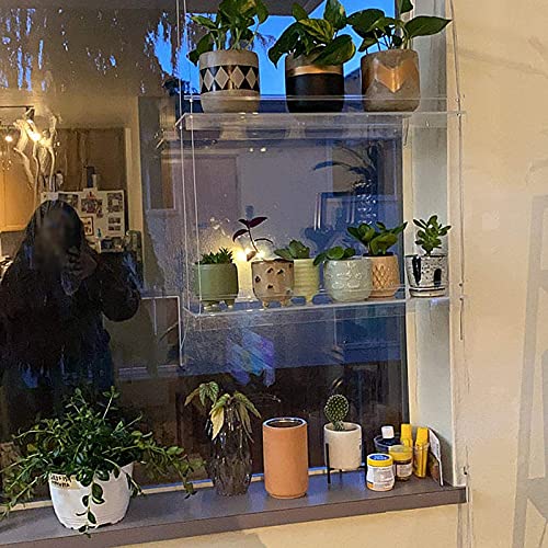 Pectt Two Tier Window Plant Shelf, Clear Hanging Wall Shelves with Rope, Plastic Storage Shelf Plant Display for Living Room Kitchen, Bathroom Over The Toilet Storage(210506SH01-1-10031-1717279601)