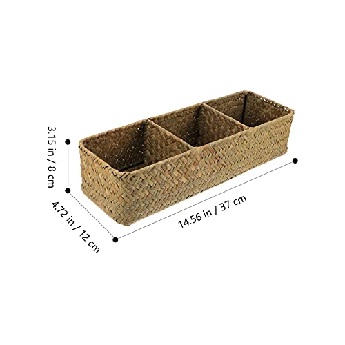 YARNOW Woven Shelf Baskets Storage Baskets Seagrass Wicker Baskets Makeup Holder Organizer Divided Storage Bins Box Container Sundries Organizer Cosmetic Storage Box for Bedrooms Home