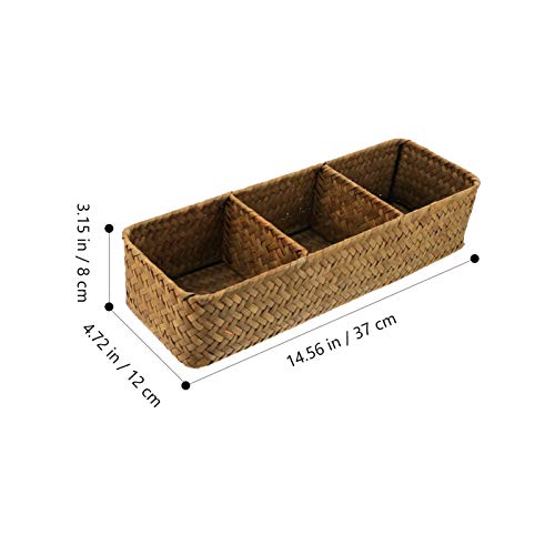 YARNOW Woven Shelf Baskets Storage Baskets Seagrass Wicker Baskets Makeup Holder Organizer Divided Storage Bins Box Container Sundries Organizer Cosmetic Storage Box for Bedrooms Home