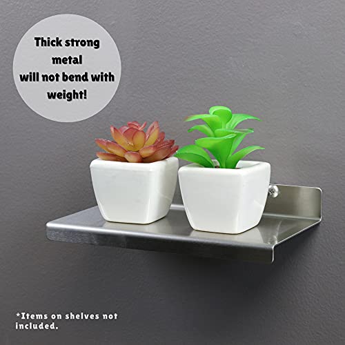 Deco Gables Designs 2 Modern Brushed Stainless Steel Bathroom Toilet Phone Shelves Floating Wall Holder Hanging Decor Durable Polished Solid Polished Metal Ledge with Mounting Hardware