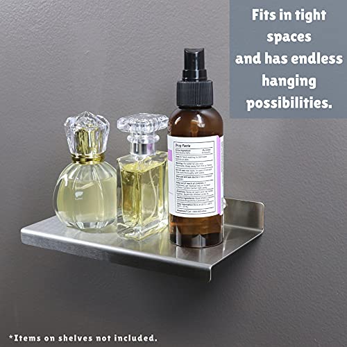 Deco Gables Designs 2 Modern Brushed Stainless Steel Bathroom Toilet Phone Shelves Floating Wall Holder Hanging Decor Durable Polished Solid Polished Metal Ledge with Mounting Hardware