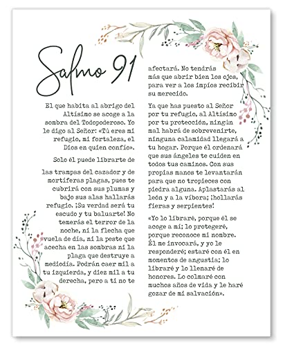 Salmo 91 En Espanol Wall Decor - Psalm 91 Cuadro - Christian Wall Decor In Spanish - 8x10 - Unframed