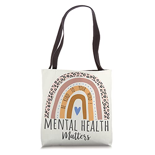 Mental Health Matters Boho Leopard Rainbow Self Care Tote Bag