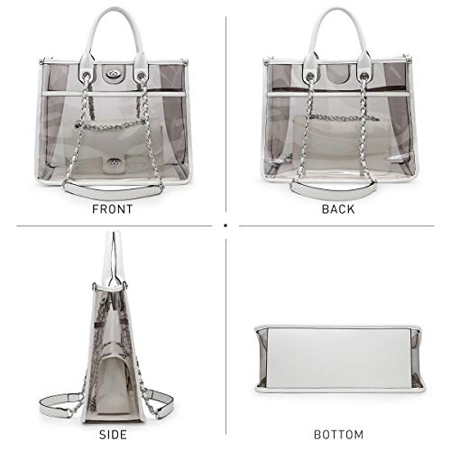 Large Clear Tote Bag Top handle Bag for Women Handbag Messenger Crossbody Purse With Turn Lock Closure (2 Sets) (White)