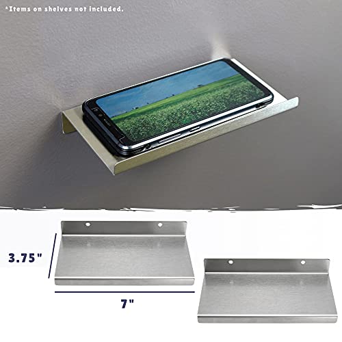 Deco Gables Designs 2 Modern Brushed Stainless Steel Bathroom Toilet Phone Shelves Floating Wall Holder Hanging Decor Durable Polished Solid Polished Metal Ledge with Mounting Hardware