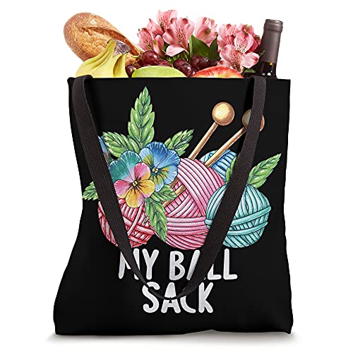 Knitting and Crochet Yarn My Ball Sack Flower Grandma Nana Tote Bag