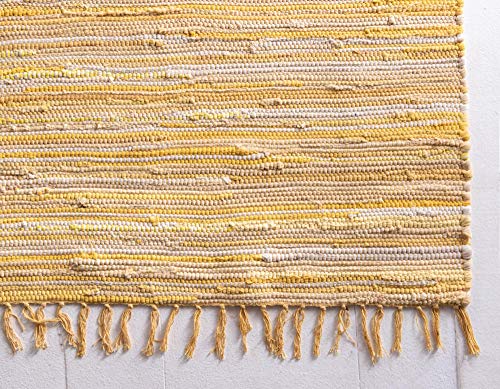 Rugs.com Chindi Cotton Collection Rug – 2' x 3' Yellow Flatweave Rug Perfect for Living Rooms, Large Dining Rooms, Open Floorplans
