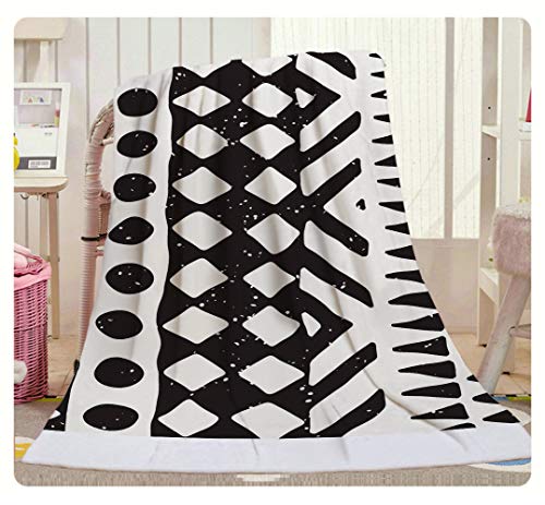 Swono Aztec Print Throw Blanket,Tribal Design Geometric Ethnic Stripe Lines Black White Thorw Blanket Soft Warm Decorative Blanket for Bed Couch Sofa Office Blanket 30"X40"