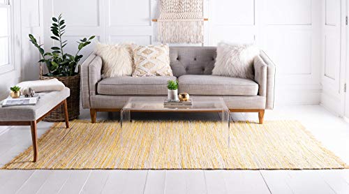 Rugs.com Chindi Cotton Collection Rug – 2' x 3' Yellow Flatweave Rug Perfect for Living Rooms, Large Dining Rooms, Open Floorplans