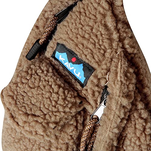KAVU Mini Rope Fleece Bag Sling Crossbody Sherpa Backpack Travel Purse-Khaki