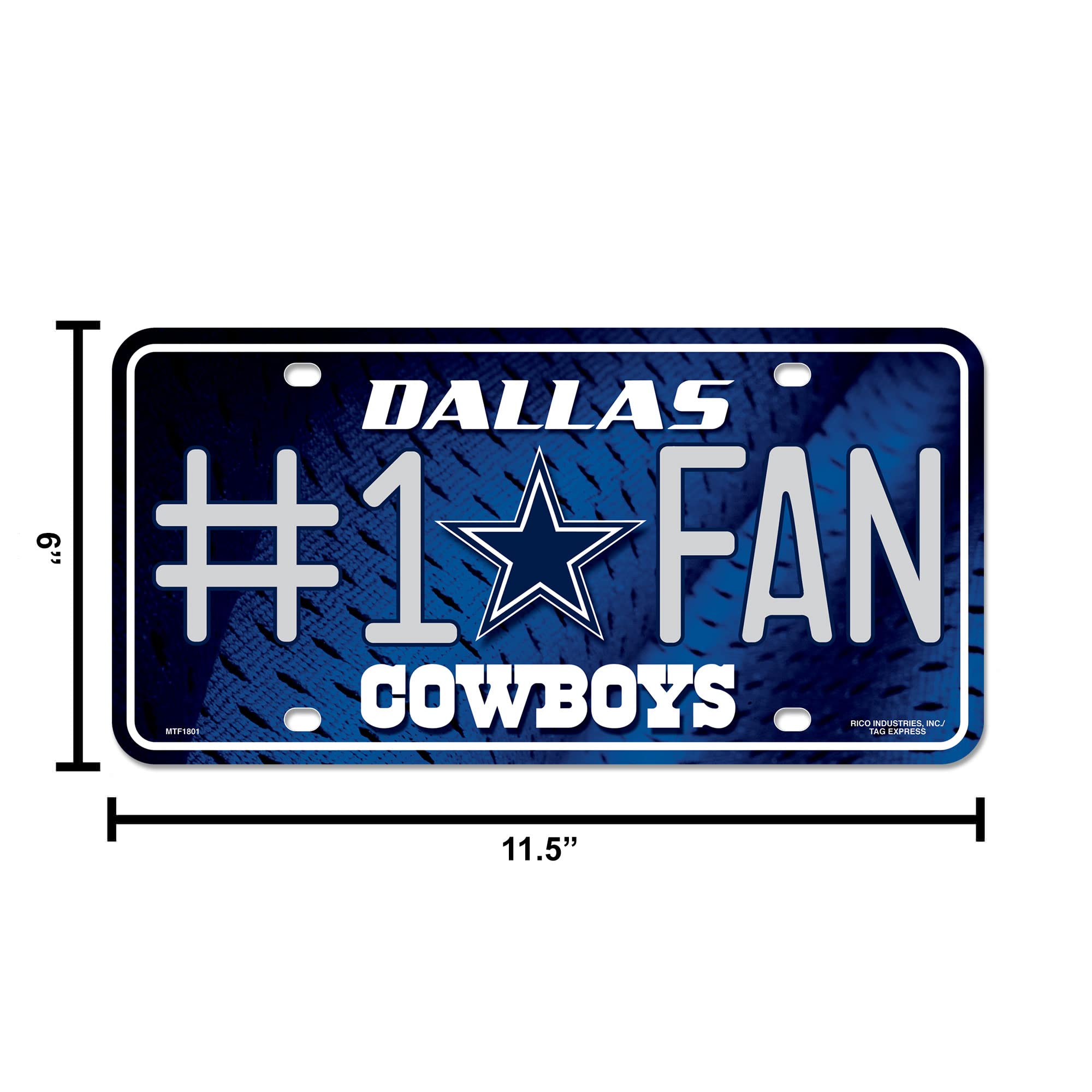 Rico Industries NFL Football Dallas Cowboys #1 Fan Metal Auto Tag