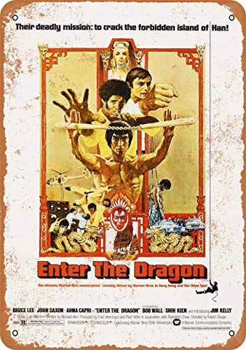 AMELIA SHARPE Vintage Retro Collectible tin Sign - 1973 Bruce Lee Enter The Dragon -Wall Decoration 12x8 inch Poster Home bar Restaurant Garage Cafe Art Metal Sign Gift