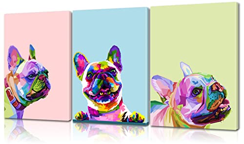 3 Piece Colorful Dog Wall Decor French Bulldog Wall Art Dog Decor Dog Room Decor Animal Wall Art Animal Posters Dog Wall Art Dog Poster for Living Room Bedroom Office Decor (12''Wx16''Hx3PCS)