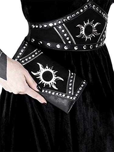 Restyle Triple Goddess Sun and Moon Gothic Tri-Fold Wallet, Faux Leather, Black