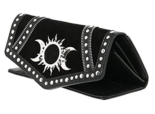Restyle Triple Goddess Sun and Moon Gothic Tri-Fold Wallet, Faux Leather, Black