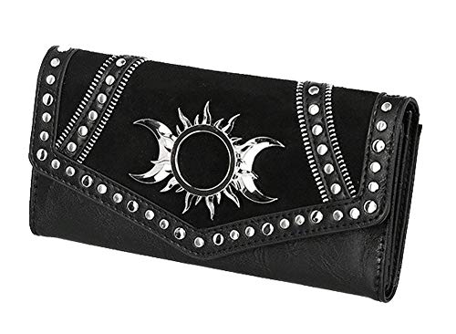 Restyle Triple Goddess Sun and Moon Gothic Tri-Fold Wallet, Faux Leather, Black