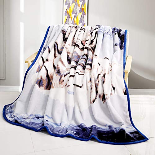 Faux Fur Throw Blanket Queen Size - 75"x90" Soft Plush Warm Faux Mink Bed - Blankets (Queen (75"x90"), Snow Tigers)