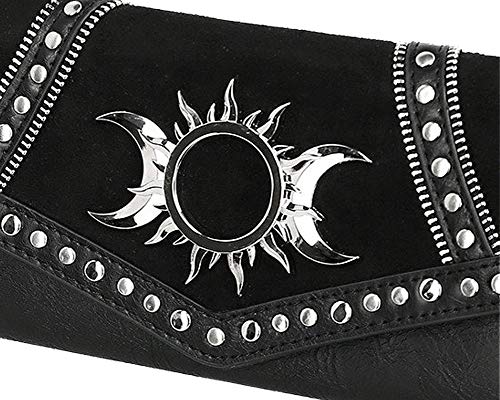 Restyle Triple Goddess Sun and Moon Gothic Tri-Fold Wallet, Faux Leather, Black