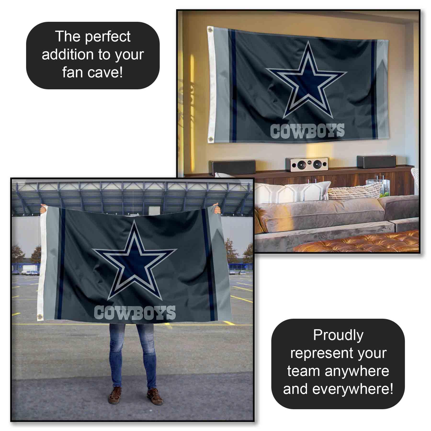 WinCraft Dallas Cowboys Blackout Sideline Flag Outdoor Indoor 3x5 Foot Banner