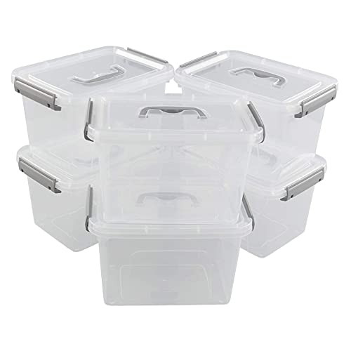 Leendines 5 Quart Storage Box with Lid, 6 Packs Small Plastic Box Tote Bin