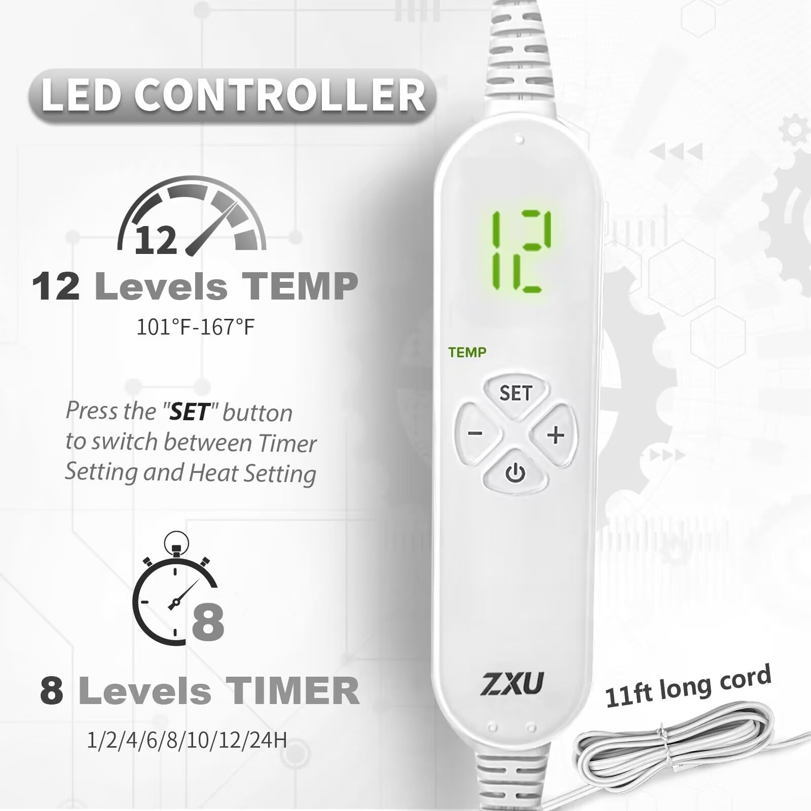 ZXU Jade Stone Heating Pad for Neck and Shoulder, 22" x26“ Electric Heated Neck Shoulder Wrap,Auto Shut Off Weighted 2.3lb,12 Heat Setting and 1-24h Auto-Off,Stay on Function,Hot Heated Pad
