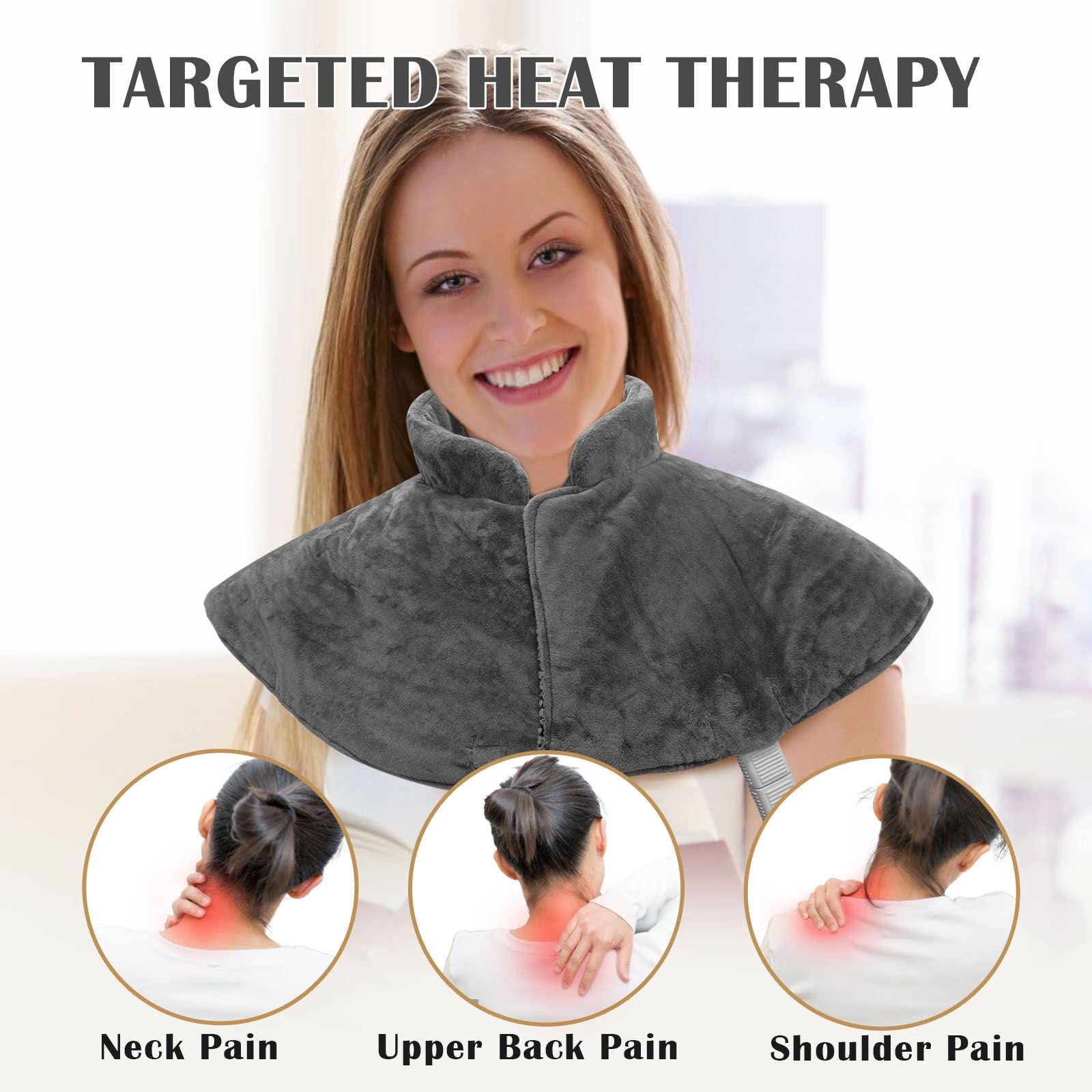 ZXU Jade Stone Heating Pad for Neck and Shoulder, 22" x26“ Electric Heated Neck Shoulder Wrap,Auto Shut Off Weighted 2.3lb,12 Heat Setting and 1-24h Auto-Off,Stay on Function,Hot Heated Pad