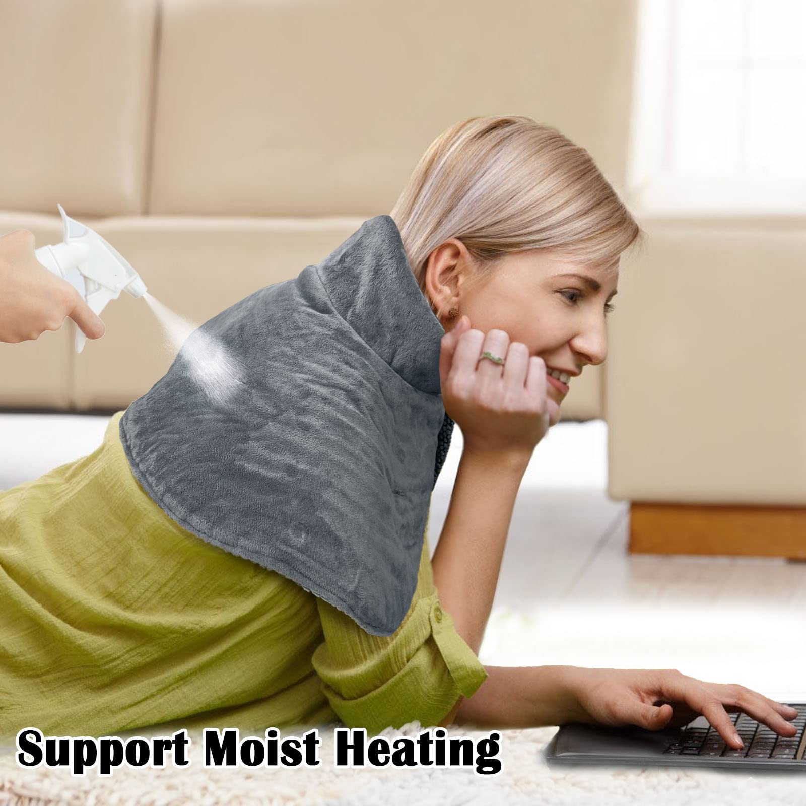 ZXU Jade Stone Heating Pad for Neck and Shoulder, 22" x26“ Electric Heated Neck Shoulder Wrap,Auto Shut Off Weighted 2.3lb,12 Heat Setting and 1-24h Auto-Off,Stay on Function,Hot Heated Pad
