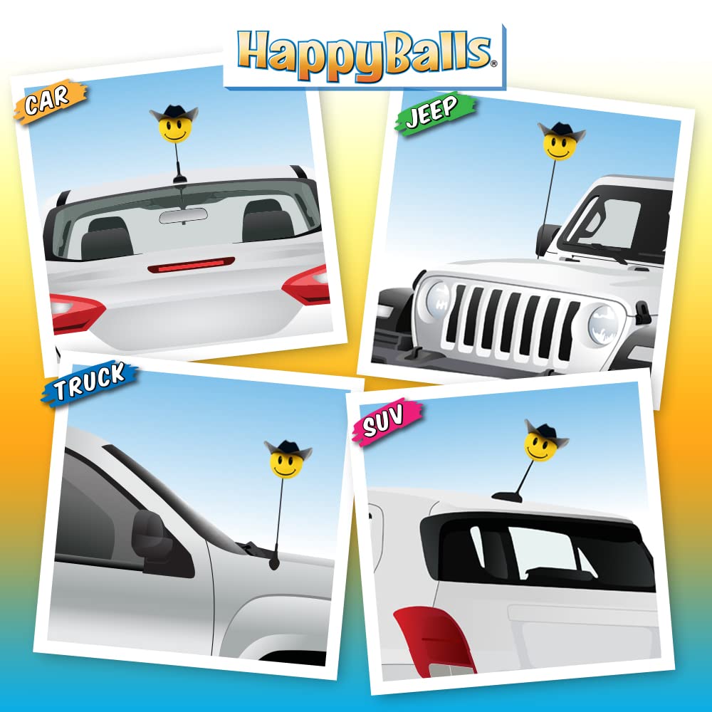 HappyBalls Cowboy with Black Hat Truck, Car, SUV Antenna Topper Auto Accessory
