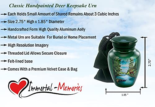 Deer Keepsake Urn, Deer Token Urn for Ashes, Hunting Urn, Mini Buck Urn, Hand Painted Memorial Mini Jar, Handmade Minature Forest Urn with Velvet Case & Bag (Keepsake)