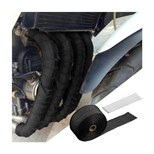 AICEL Exhaust Heat Wrap Roll, Heat Insulation Wrap Tape for Exhaust Pipes, 2" x 50' Fiberglass Heat Shield Tape with 6 Stainless Steel Locking Ties, Compatible with Car Motorcycle and More