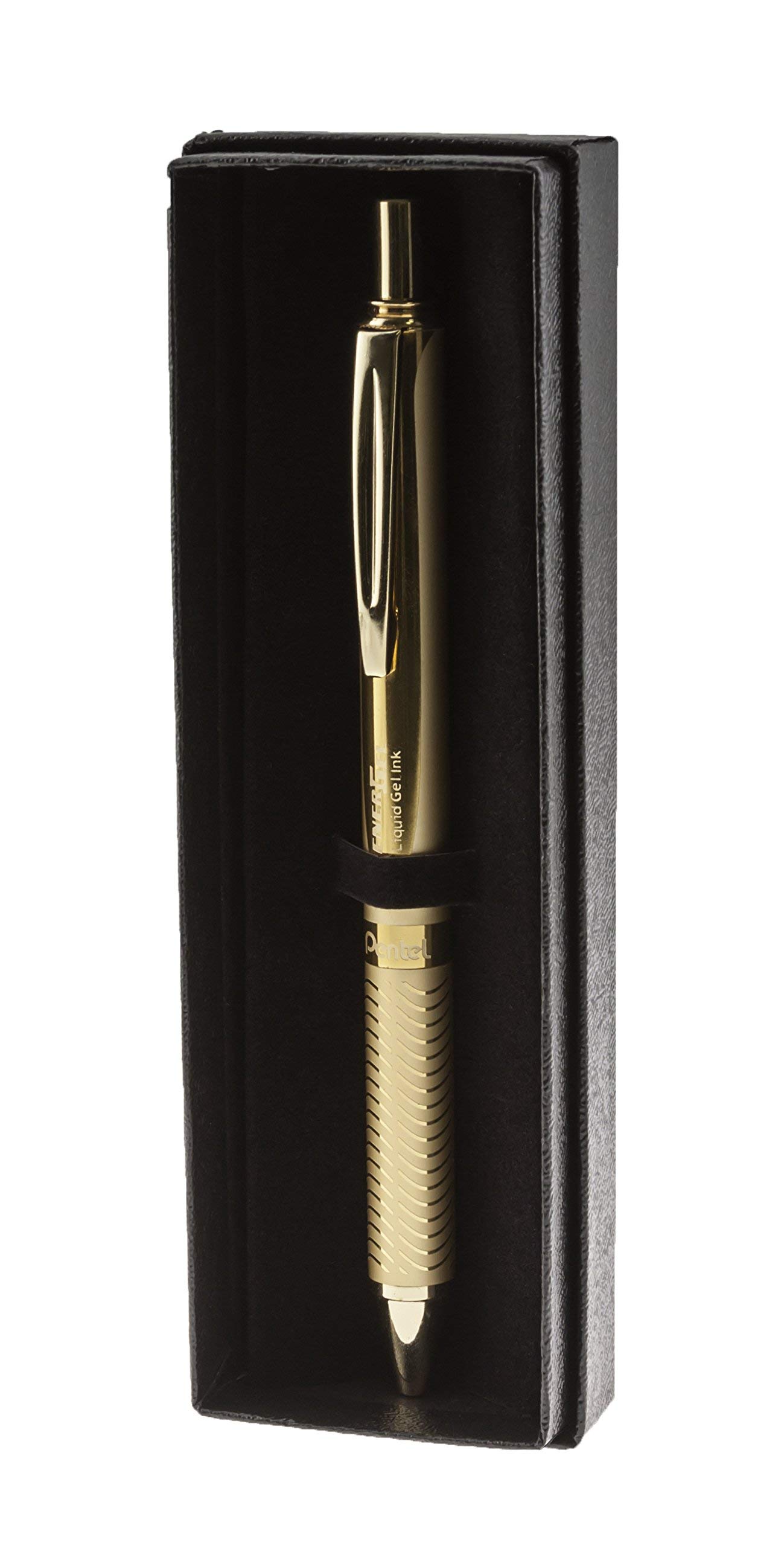 Pentel EnerGel Alloy Retractable Liquid Gel Pen, Gold Barrel, Black Ink, in gift box with info band (BL407XABX)