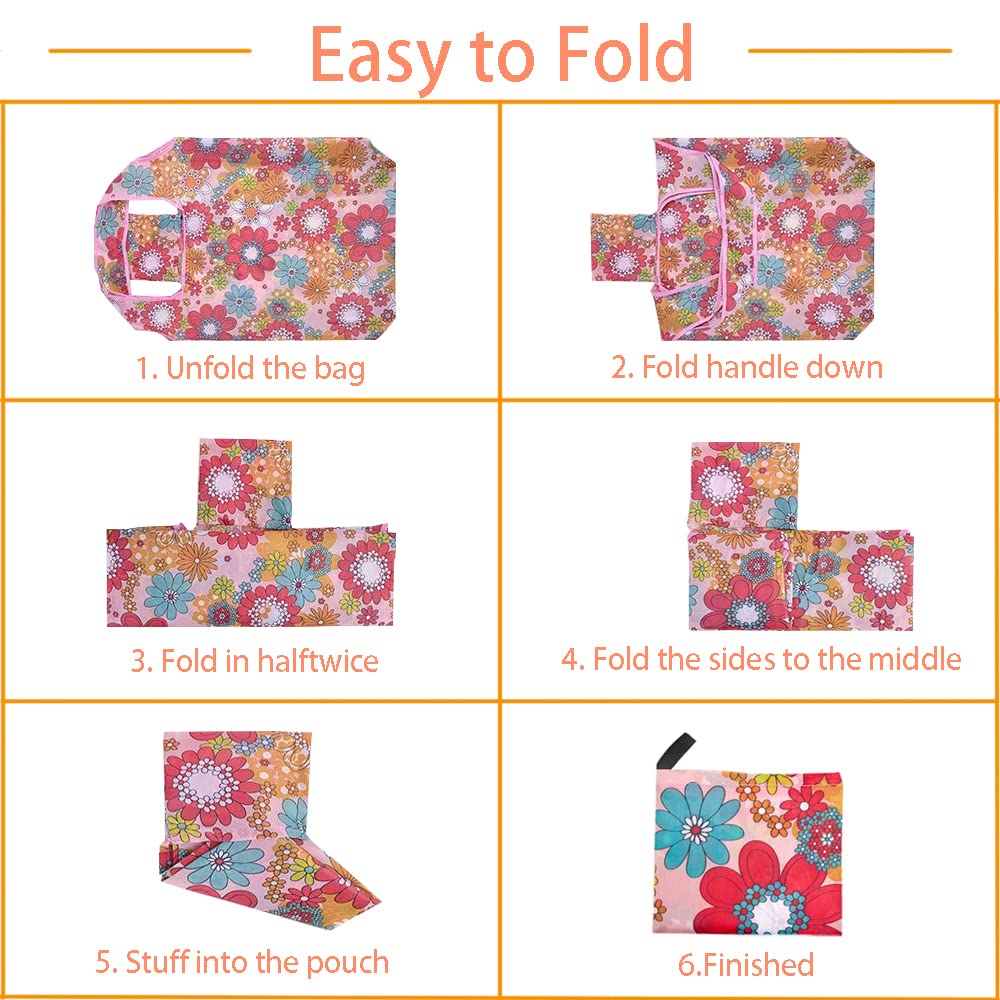 FulSurgus 6 Pack Reusable Foldable Grocery Shopping Bags, Machine Washable Groceries Bags Sturdy Lightweight Nylon Bags