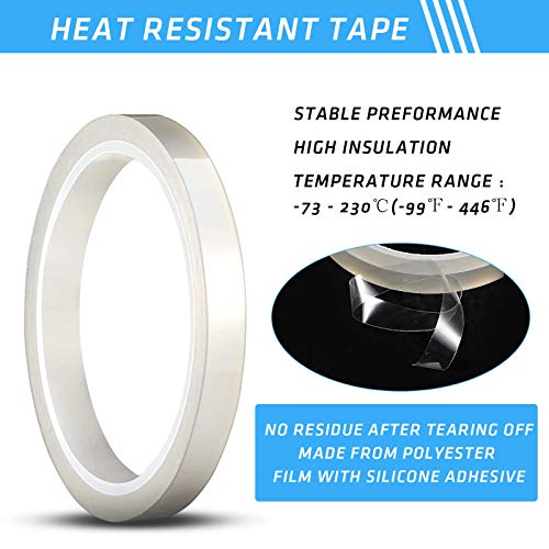 Zonon 4 Piece 108 ft Heat Resistant Tape for Sublimation, Clear Heat Press Dispenser, Shrink Transfer, High Resistant Temperature Tape for Electronics, Printing, Circuit Board, Vinyl(10 mm)