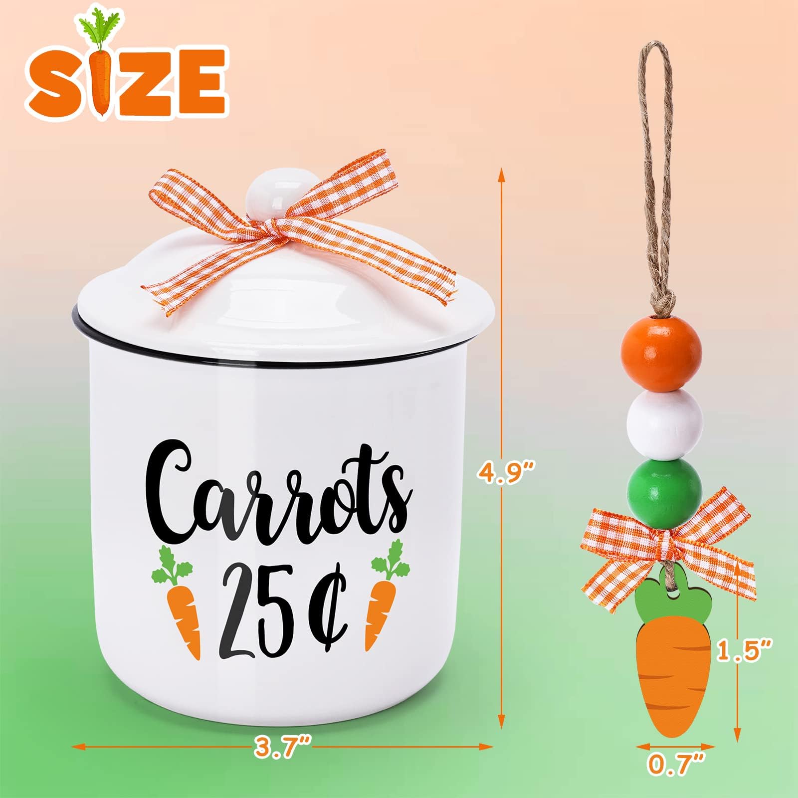 Easter Tiered Tray Decor Ceramic Canister Mini Jar Carrots 25¢ Candy Holder with Lid Orange Buffalo Plaid Bowknot for Cookie Snacks Spring Table Home Kitchen Accessory Holiday Gift Supplies Set of 1