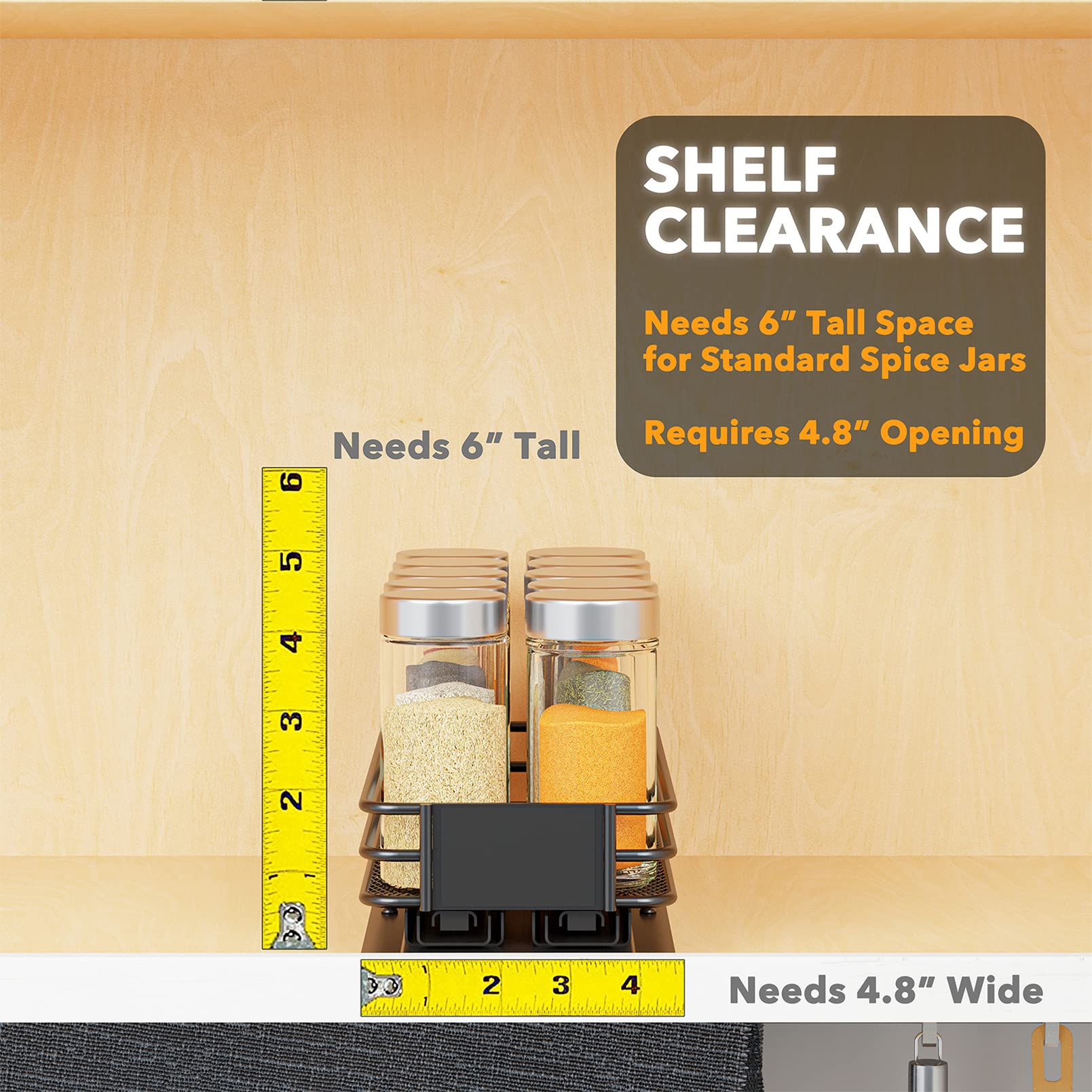 SpaceAid Pull Out Spice Rack Organizer for Cabinet, Heavy Duty Slide Out Seasoning Kitchen Organizer, Cabinet Organizer, with Labels and Chalk Marker, 4.5" W x10.75 D x2.5 H, 1 Drawer 1-Tier