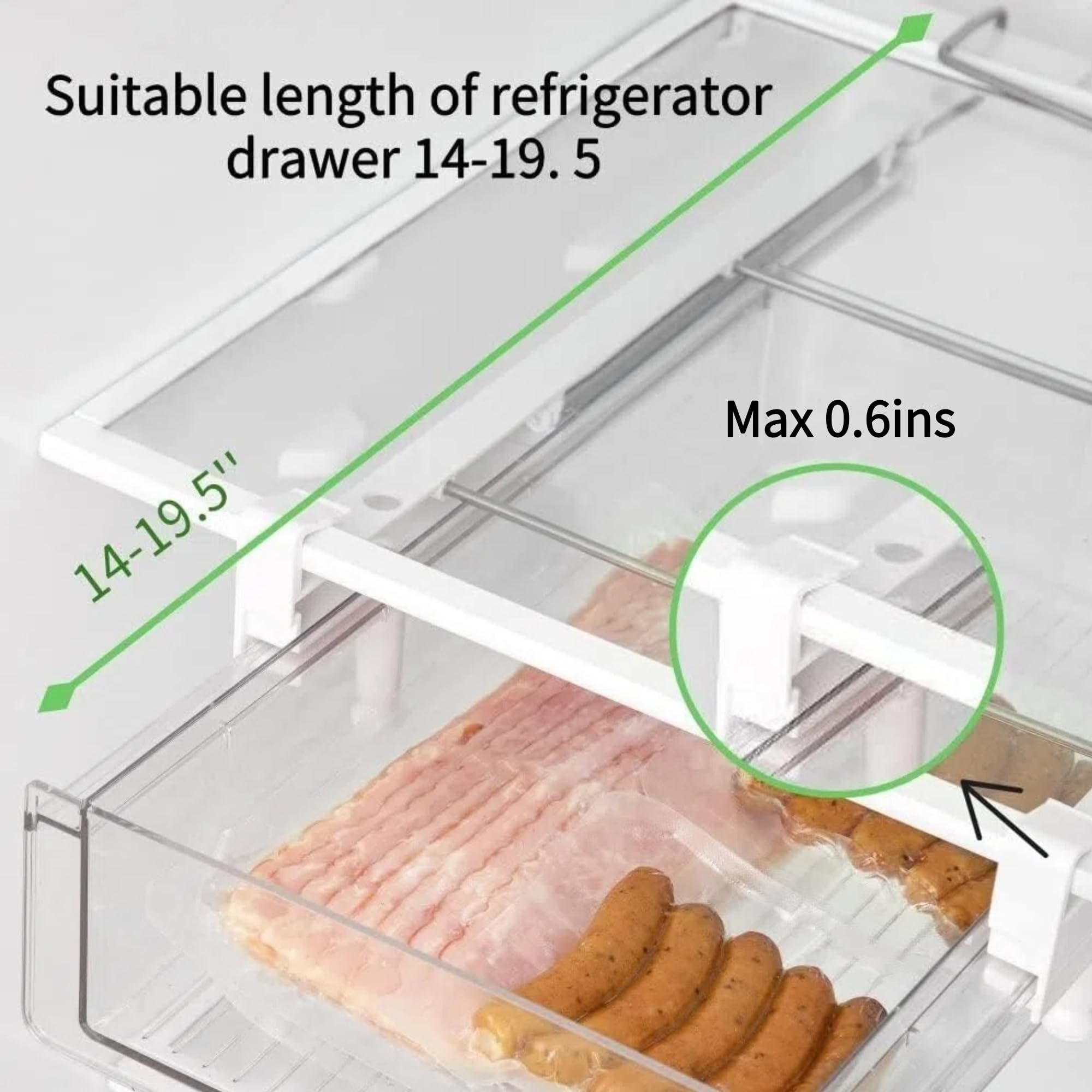 vacane Refrigerator Organizer Drawer, Clear Plastic Fridge Drawer With Handle Pull Out Fridge Bins Organizer Under Shelf Drawer for Cheese, Deli Meat, Drinks, Fruit, Vegetable, Heavy Duty-L