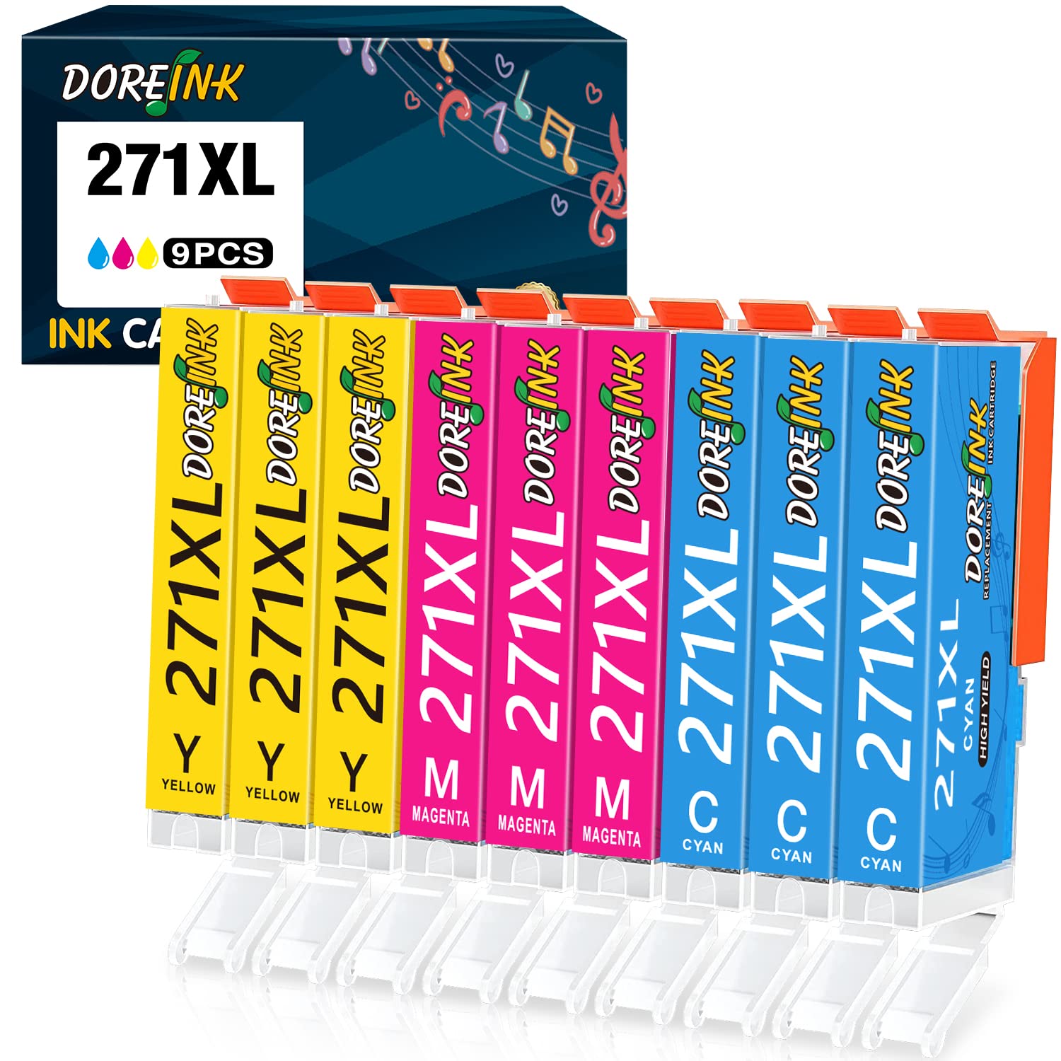 DOREINK 271 Compatible Ink Cartridge Replacement for Canon 271 271XL CLI-271XL to use with TS6020 TS9020 MG7720 TS5020 TS8020 MG6820 MG6821 MG5720 MG5722 Printer (3 Cyan, 3 Magenta, 3 Yellow) 9 Pack