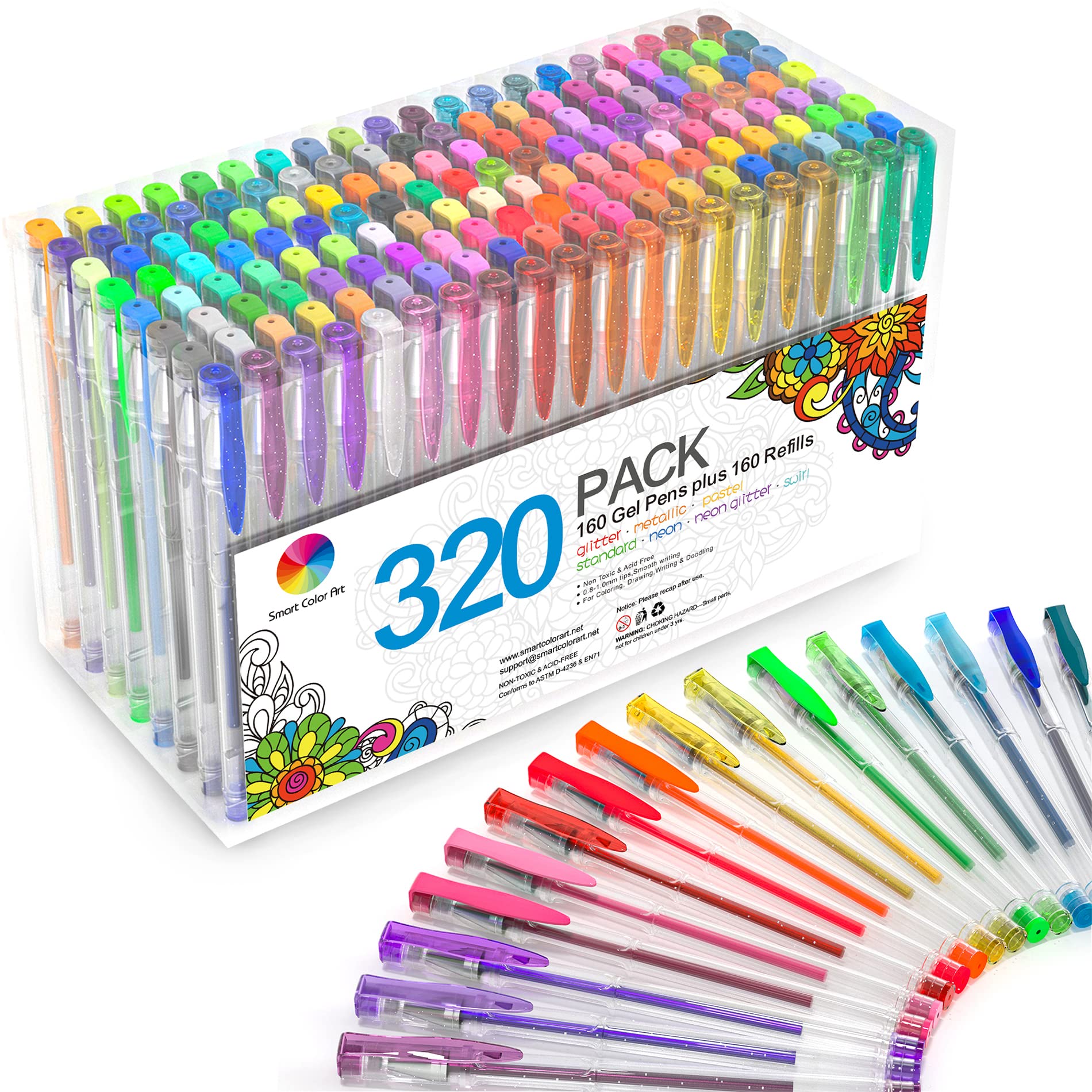 320 Pack Gel Pens Set, Smart Color Art 160 Colors Gel Pen with 160 Refills for Adult Coloring Books Drawing Painting Writing